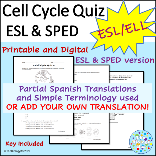 ESL Biology and SPED Cell Cycle Mitosis Quiz | Made By Teachers