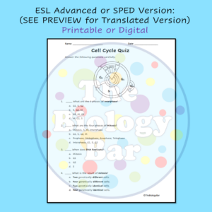 ESL Biology and SPED Cell Cycle Mitosis Quiz | Made By Teachers
