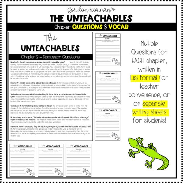 The Unteachables (Gordon Korman) Questions & Vocab - PDF & Google ...