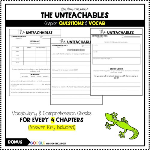 The Unteachables (Gordon Korman) Questions & Vocab - PDF & Google ...