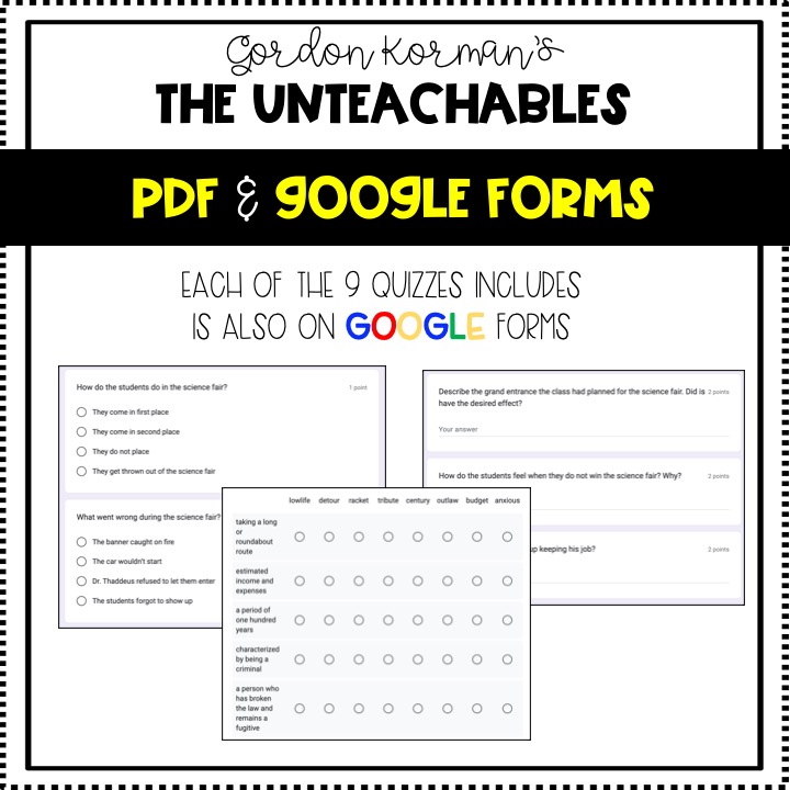 The Unteachables (Gordon Korman) - Quiz Pack - PDF & Google | Made By ...