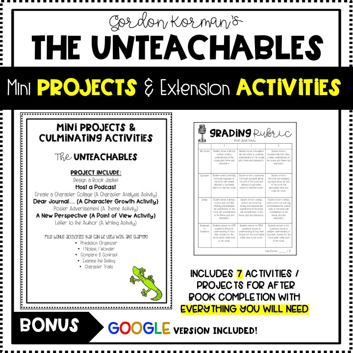 The Unteachables (Gordon Korman) Mini Projects & Activities | Made By ...