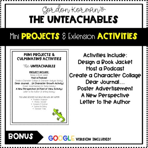 The Unteachables (Gordon Korman) Mini Projects & Activities | Made By ...