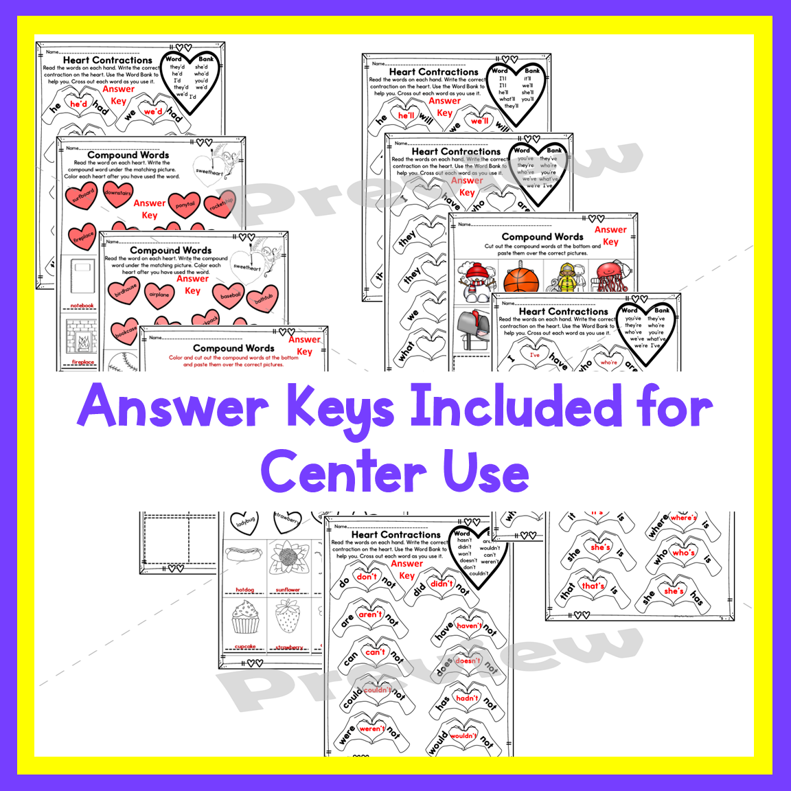 Contractions and Compound Words with Valentines Day Theme | Made By ...