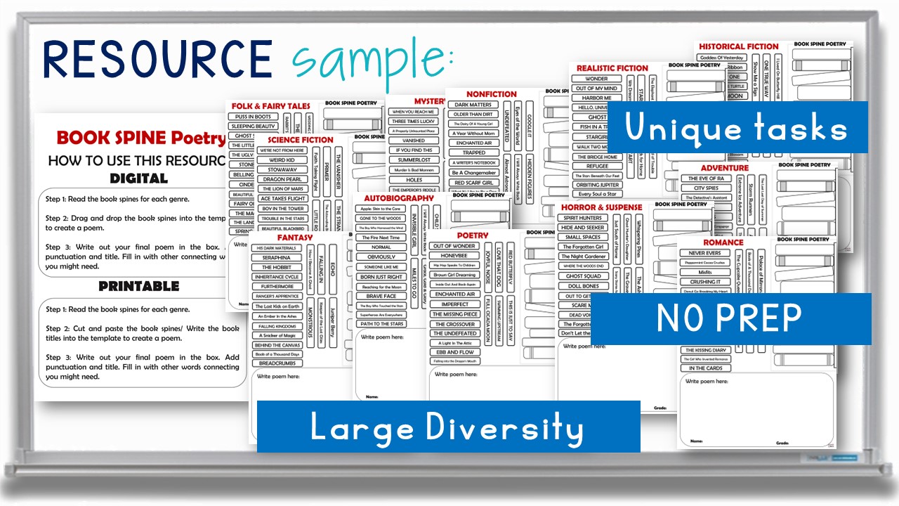 Book Spine Poetry Writing Activities - Poem Templates - 228 Book Titles ...