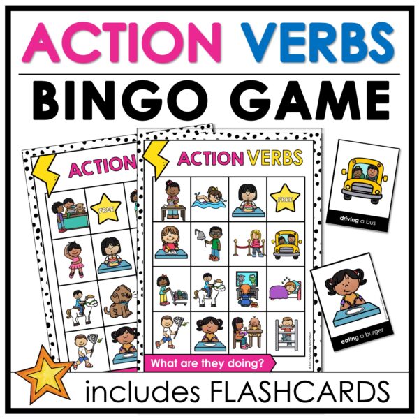 Action Verbs Bingo Game | Classroom Present Tense Verb Activity ...