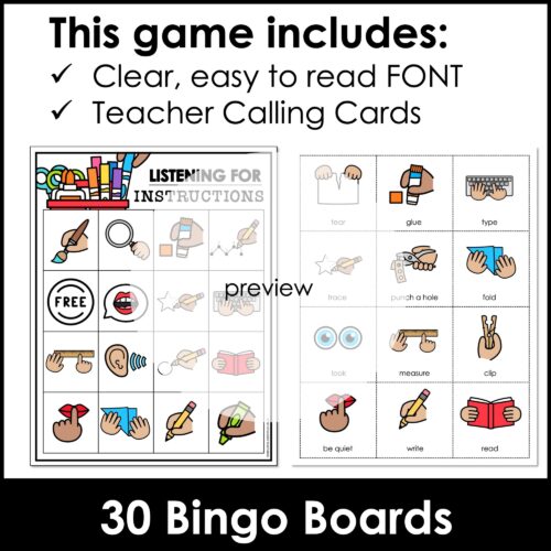 Classroom Instructions ESL Bingo Game for Newcomers + Vocabulary ...