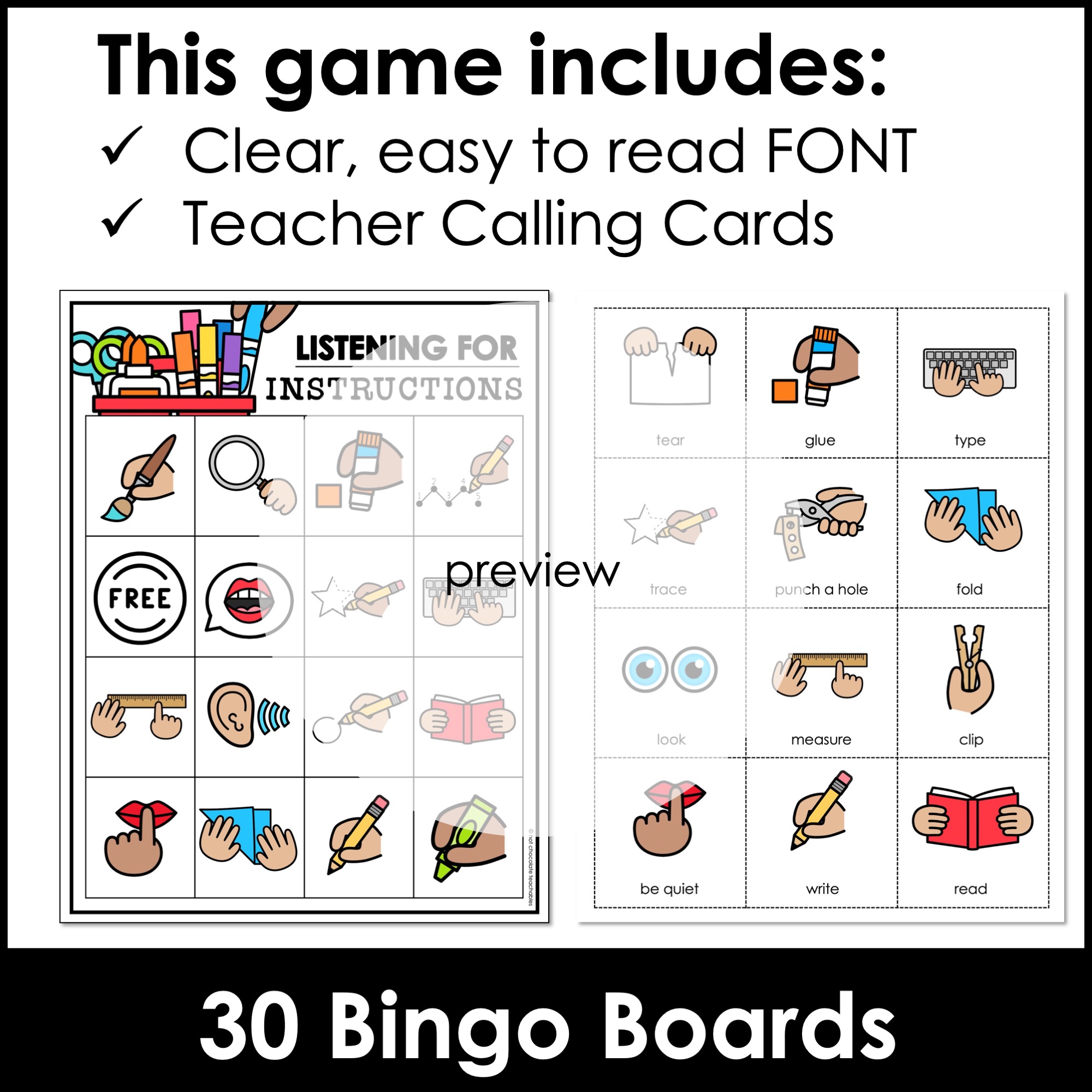Classroom Instructions ESL Bingo Game for Newcomers + Vocabulary ...