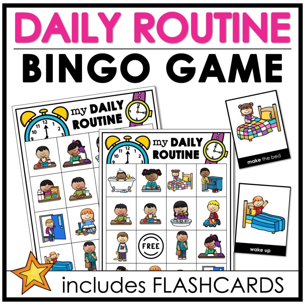 Daily Routine Verb Bingo Game | Home and School Verbs ESL Activity ...