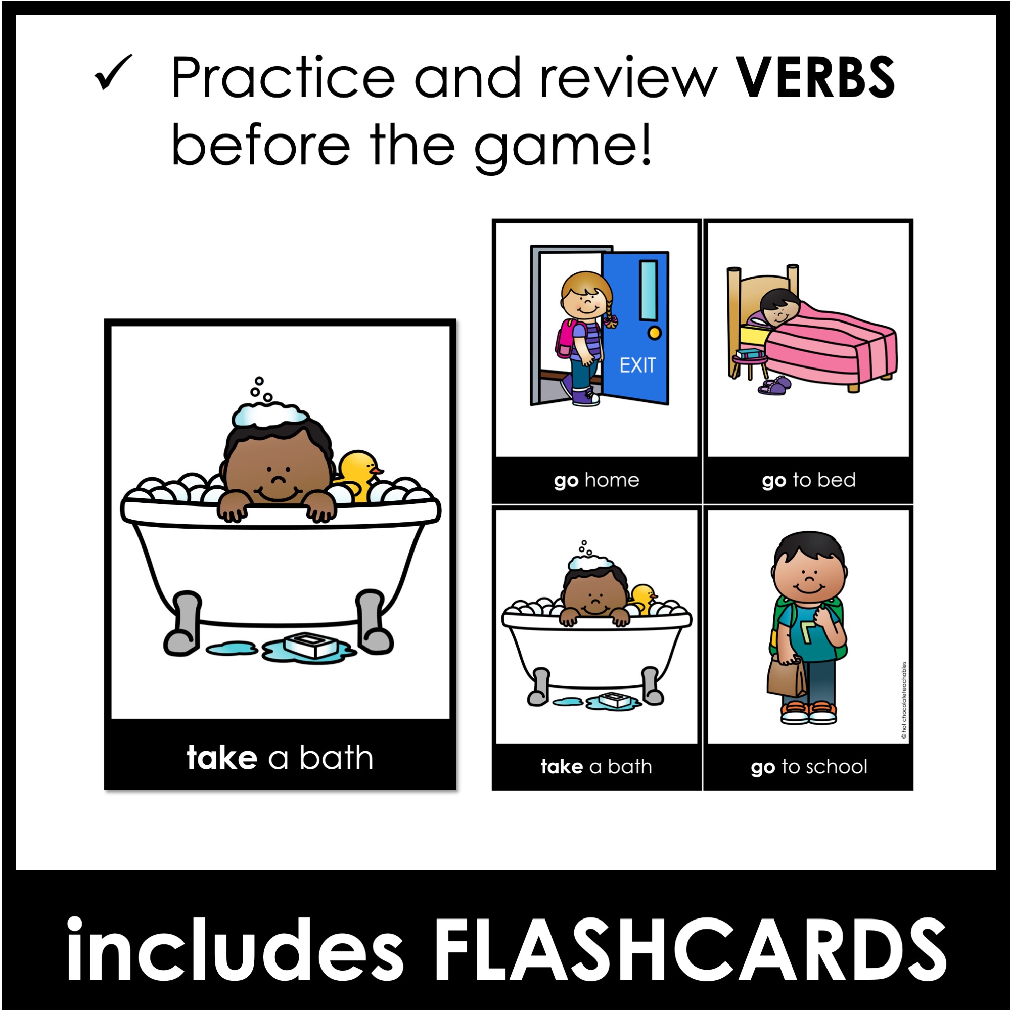 Daily Routine Verb Bingo Game | Home and School Verbs ESL Activity ...