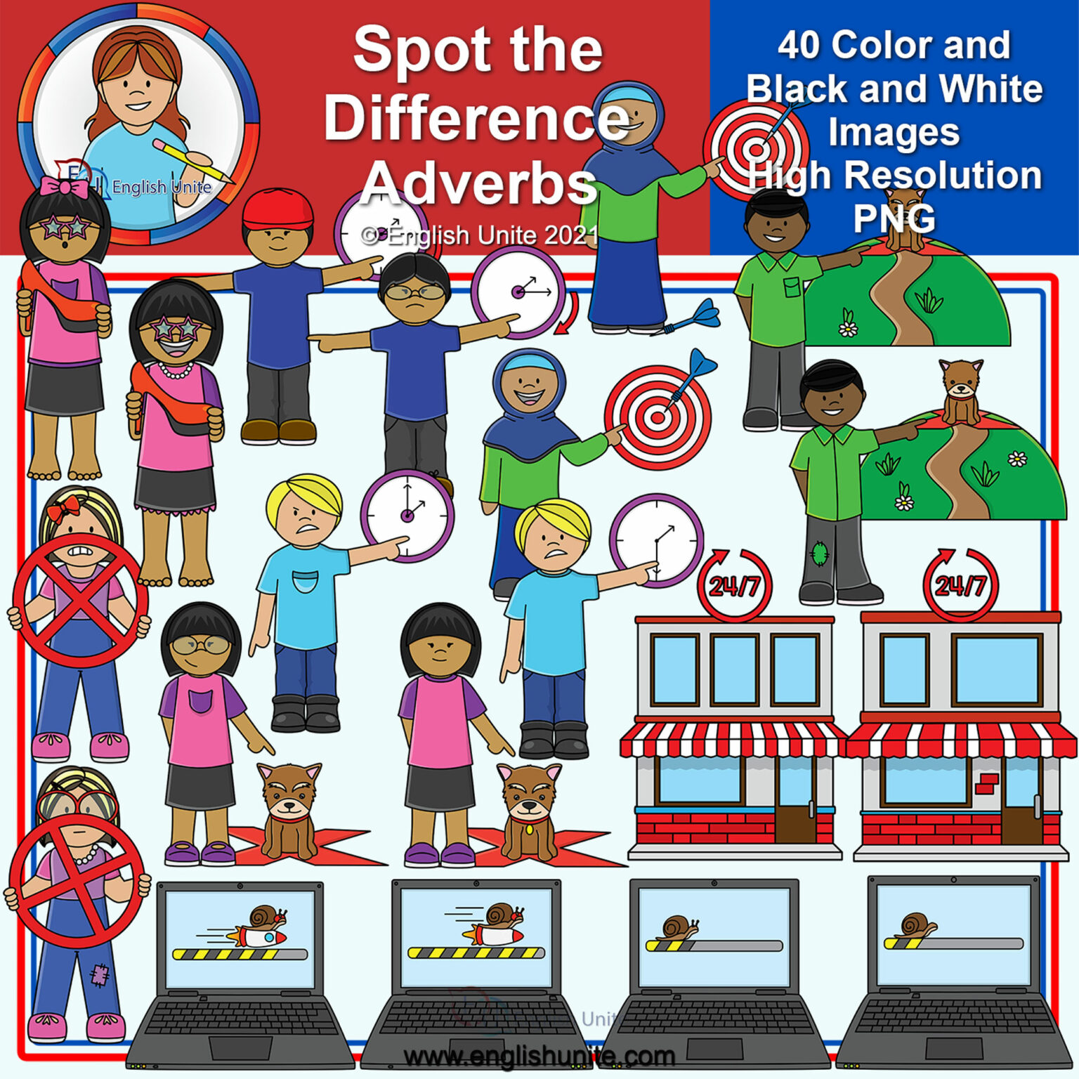 Clip Art - Spot the Difference - Adverb | Made By Teachers