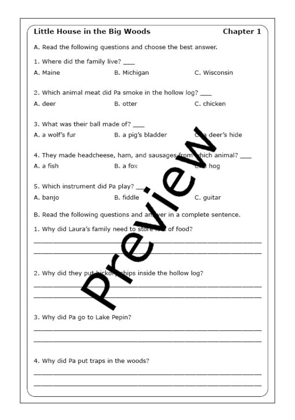 Laura Ingalls Wilder "Little House in the Big Woods" worksheets | Made ...