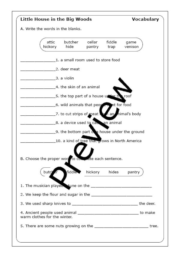 Laura Ingalls Wilder "Little House in the Big Woods" worksheets | Made ...