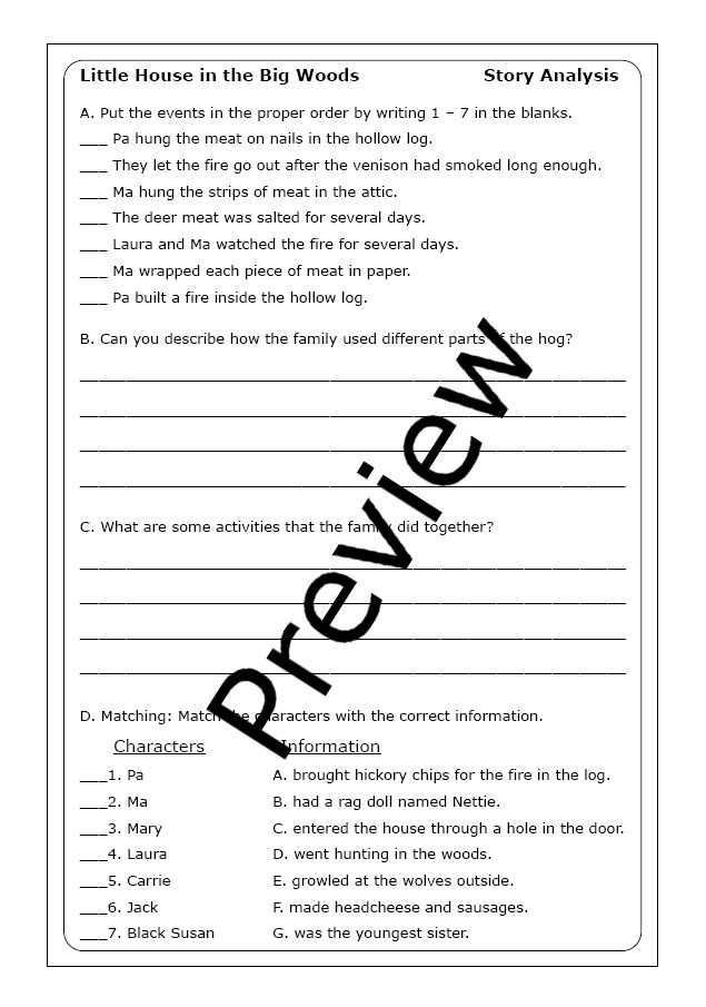 Laura Ingalls Wilder "Little House in the Big Woods" worksheets | Made ...
