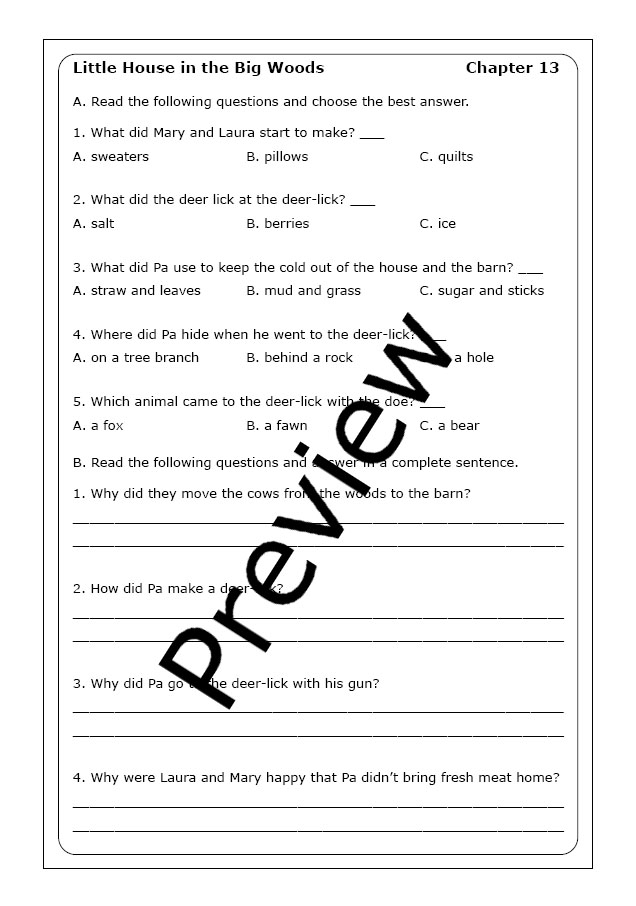Laura Ingalls Wilder "Little House in the Big Woods" worksheets | Made ...