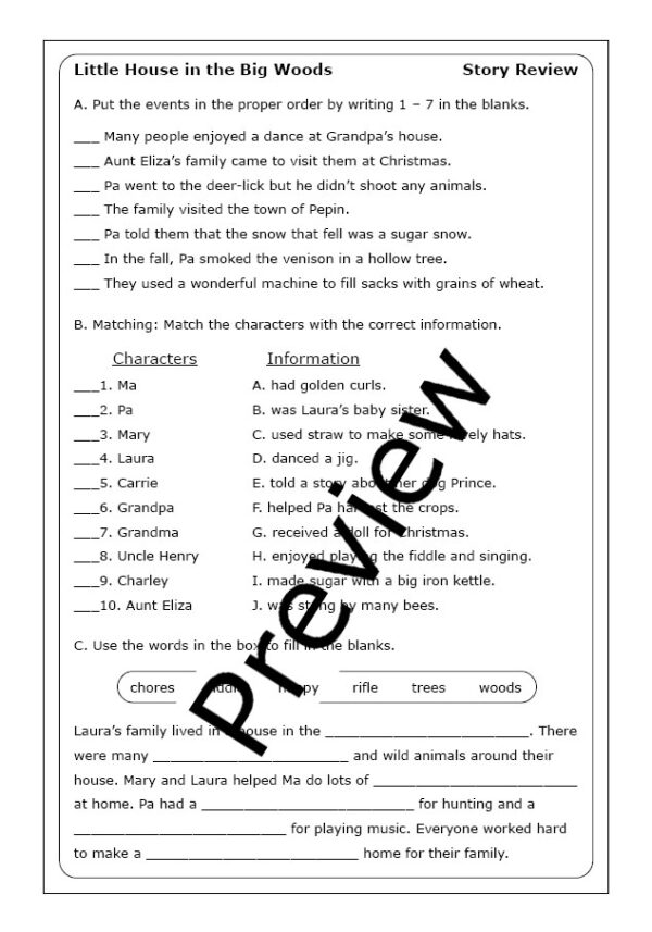 Laura Ingalls Wilder "Little House in the Big Woods" worksheets | Made ...