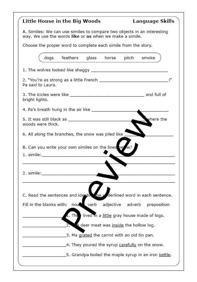 Laura Ingalls Wilder "Little House in the Big Woods" worksheets | Made ...