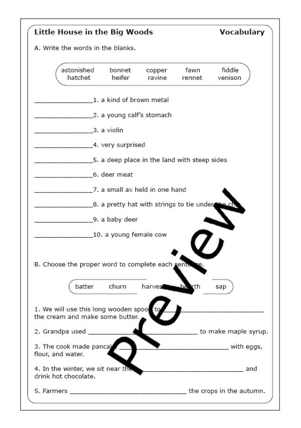 Laura Ingalls Wilder "Little House in the Big Woods" worksheets | Made ...