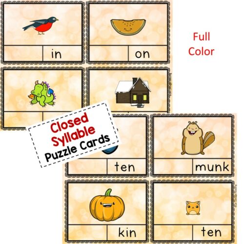 Closed Syllable Puzzle Cards - Center | Made By Teachers