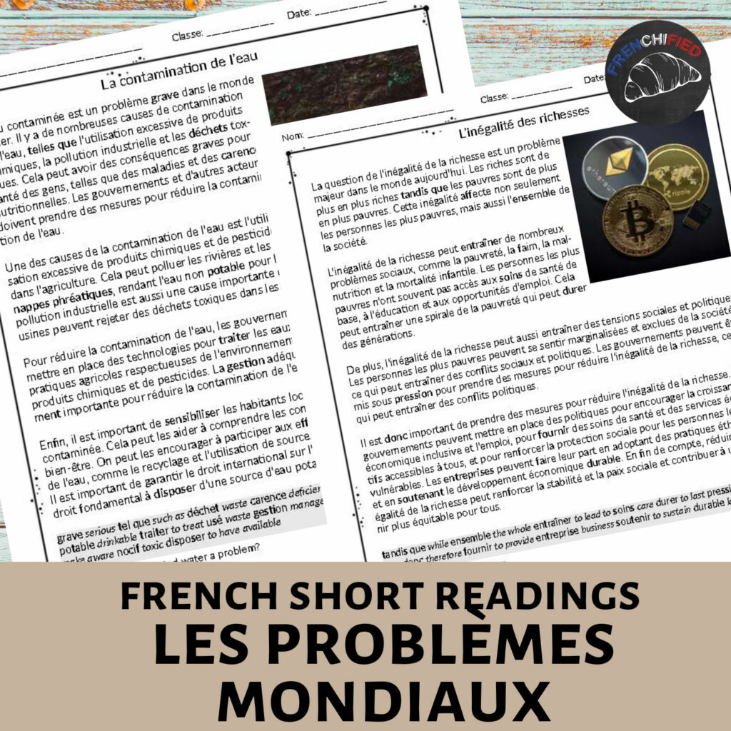 Short French reading passages - Global problems | Made By Teachers