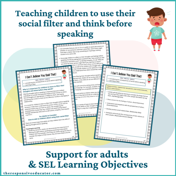 I Can't Believe You Said That! (by Julia Cook) Social-Emotional ...