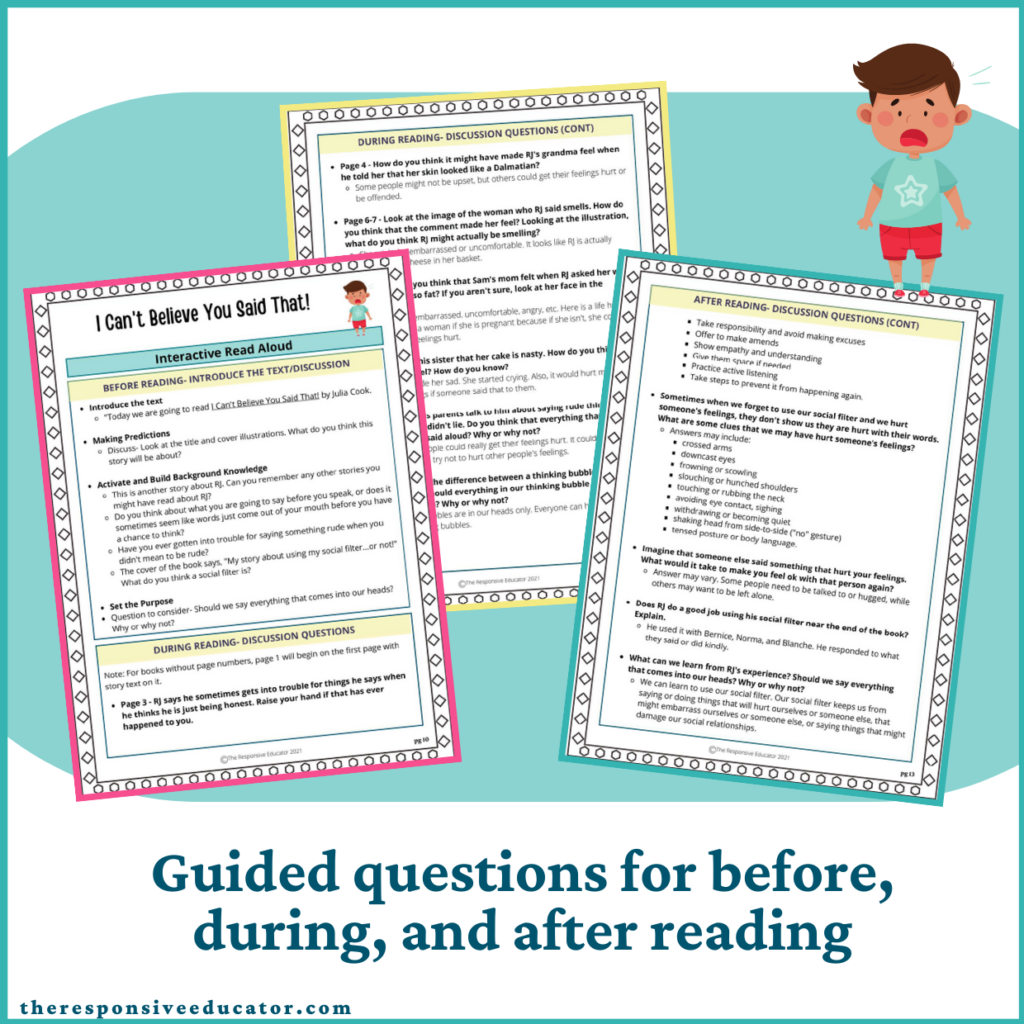 I Can't Believe You Said That! (by Julia Cook) Social-Emotional ...