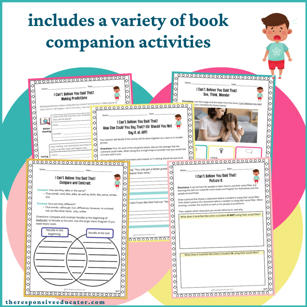 I Can't Believe You Said That! (by Julia Cook) Social-Emotional ...