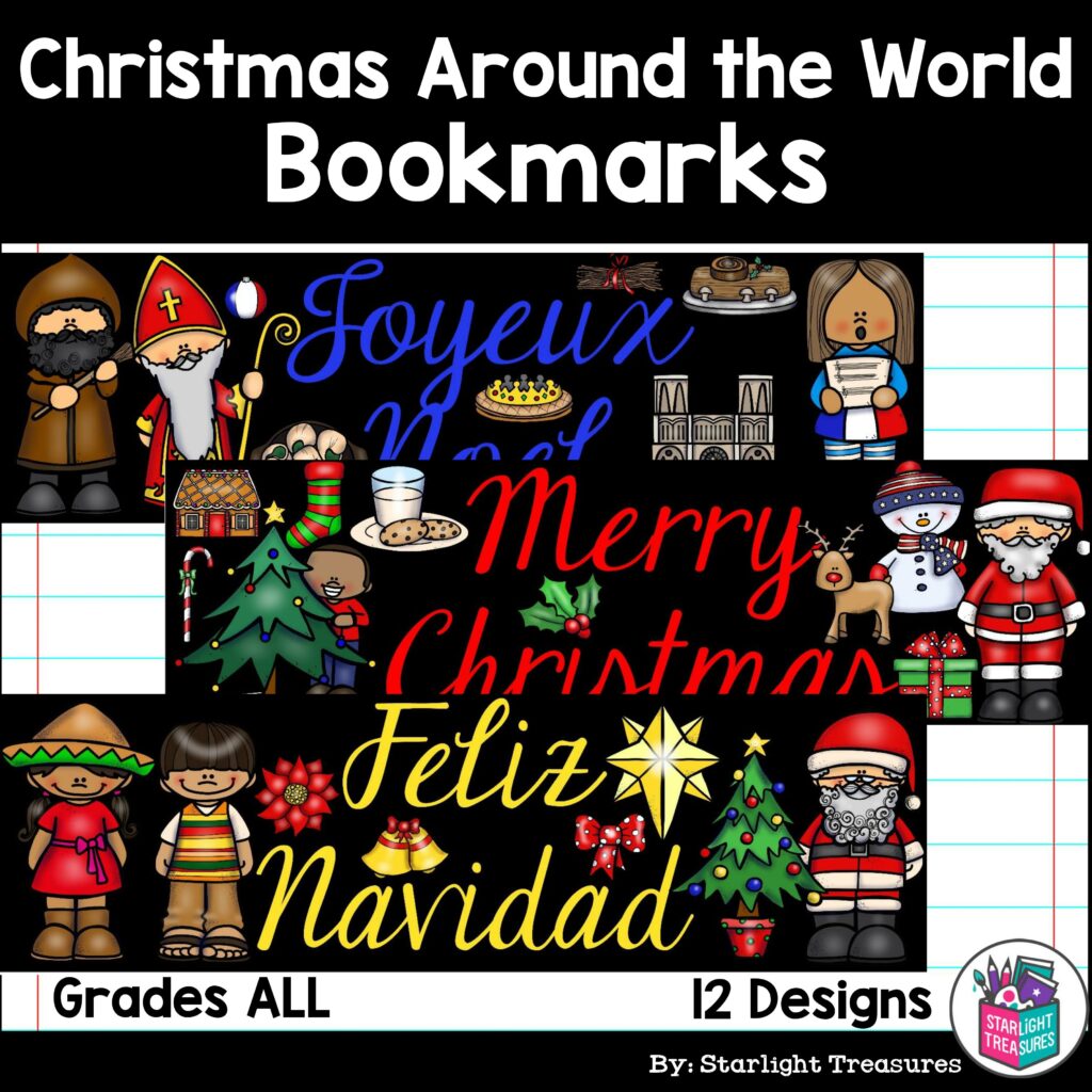 Christmas Around the World Cut n' Color Bookmarks: Black and White ...