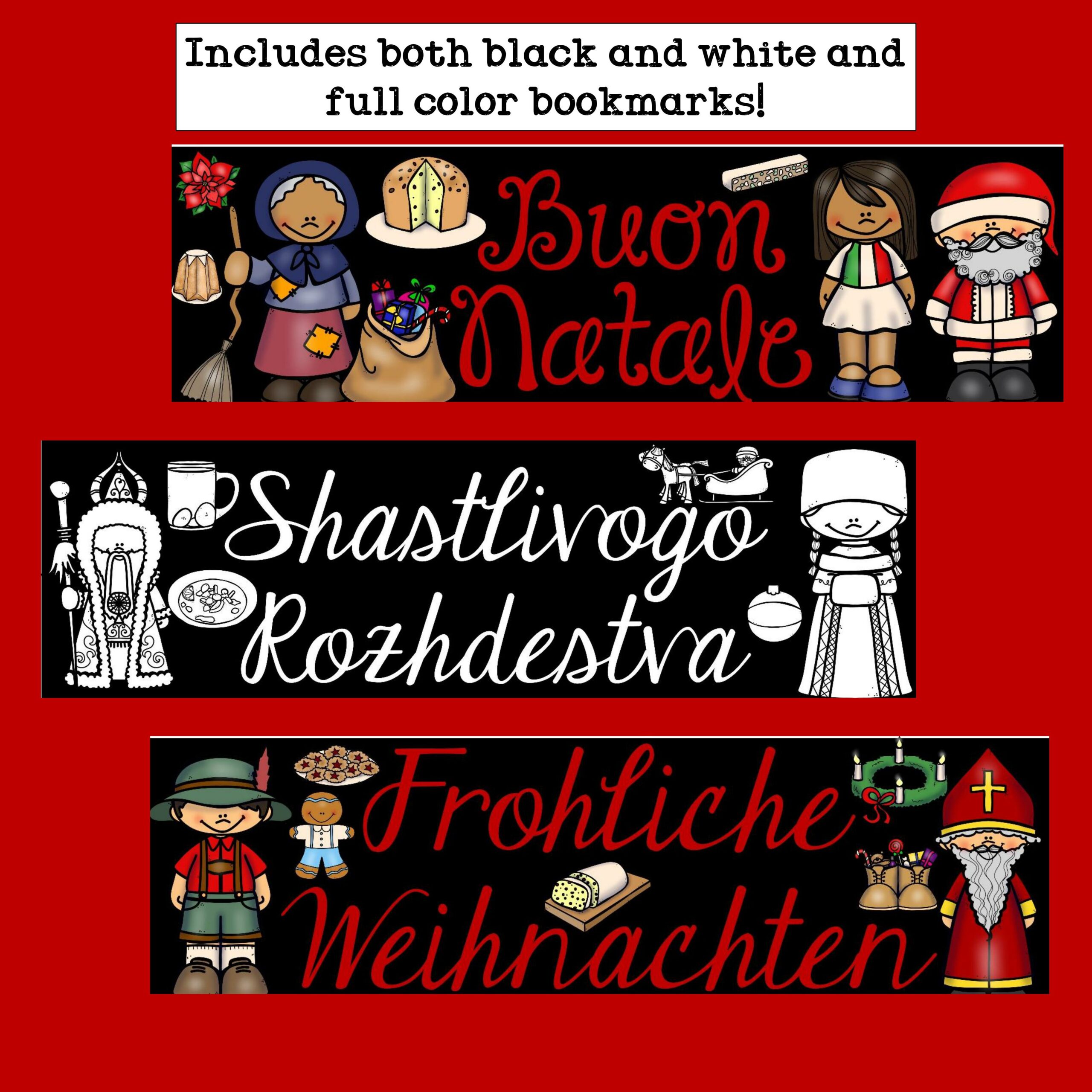 Christmas Around the World Cut n&#039; Color Bookmarks: Black and White ...