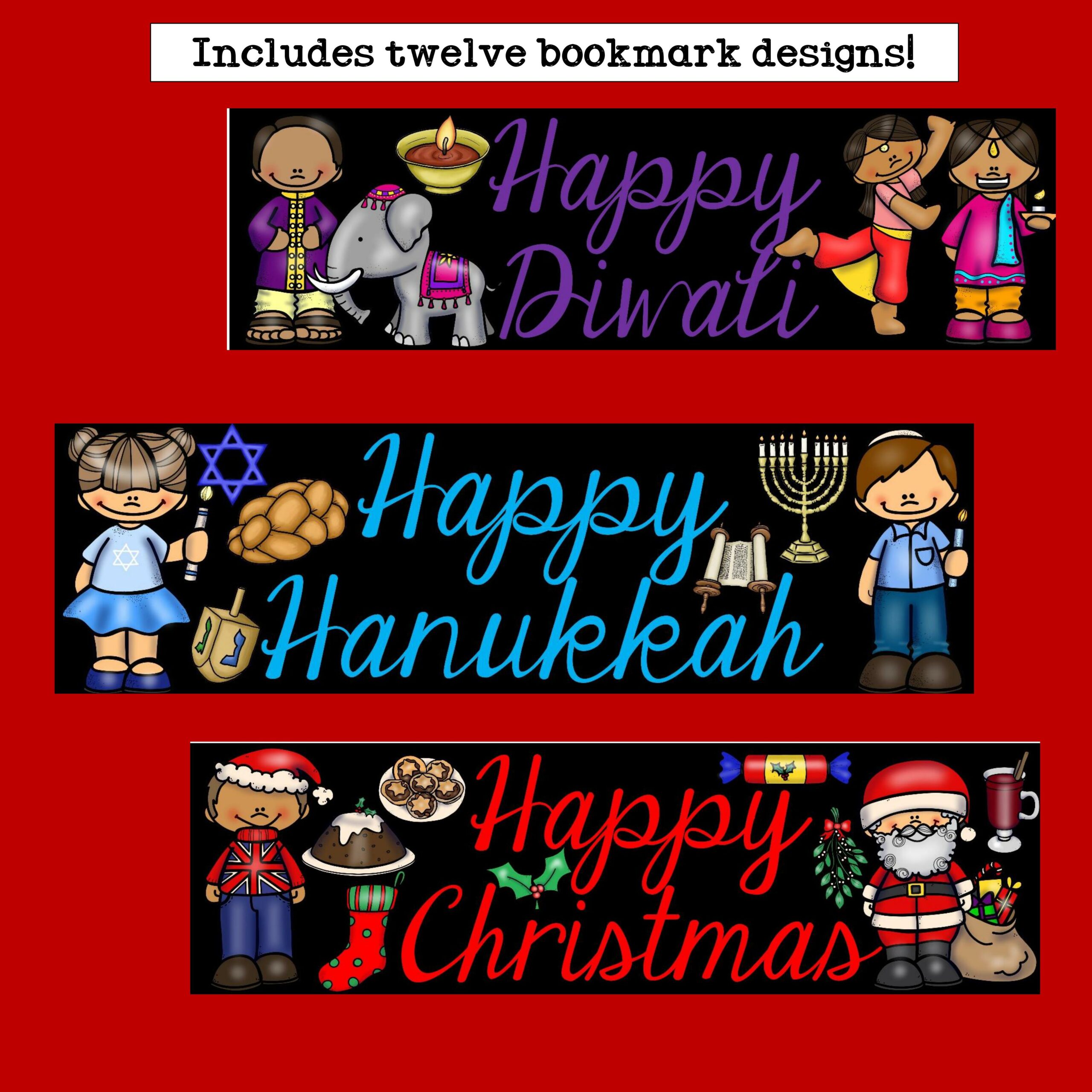 Christmas Around the World Cut n' Color Bookmarks: Black and White ...