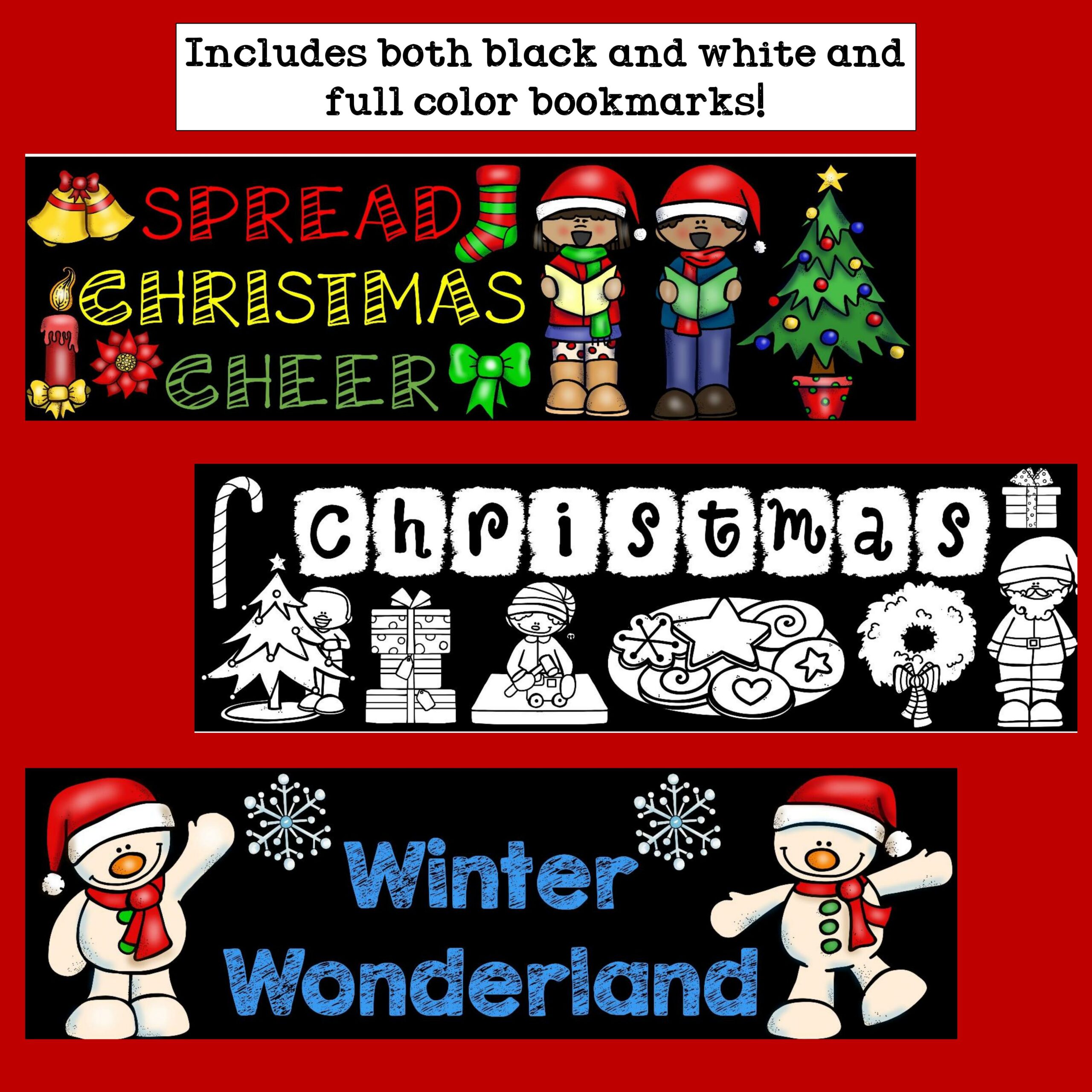 Christmas Cut n' Color Bookmarks: Black and White AND Full Color | Made ...