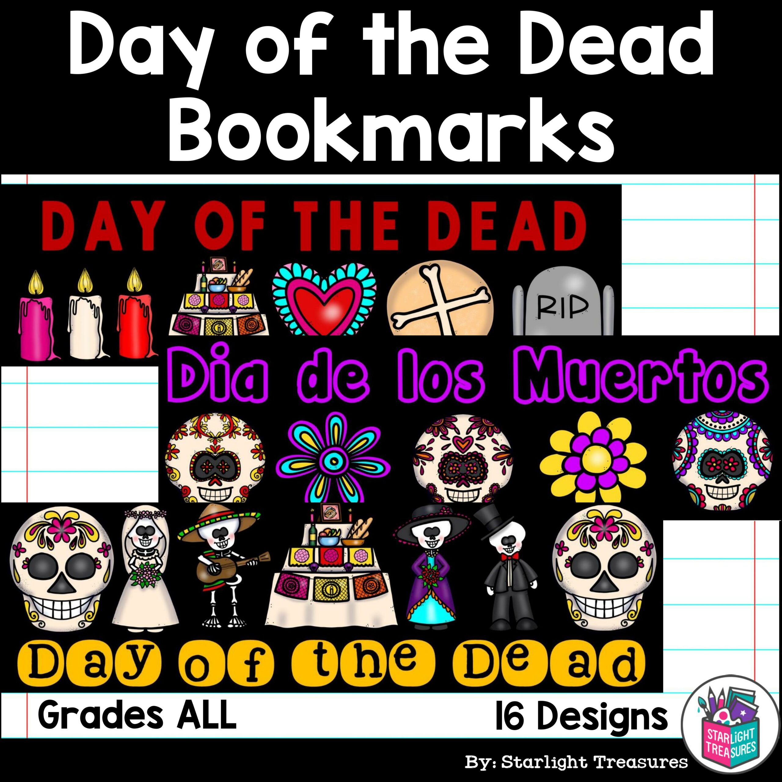 Day of the Dead Cut n' Color Bookmarks: Black and White AND Full Color ...