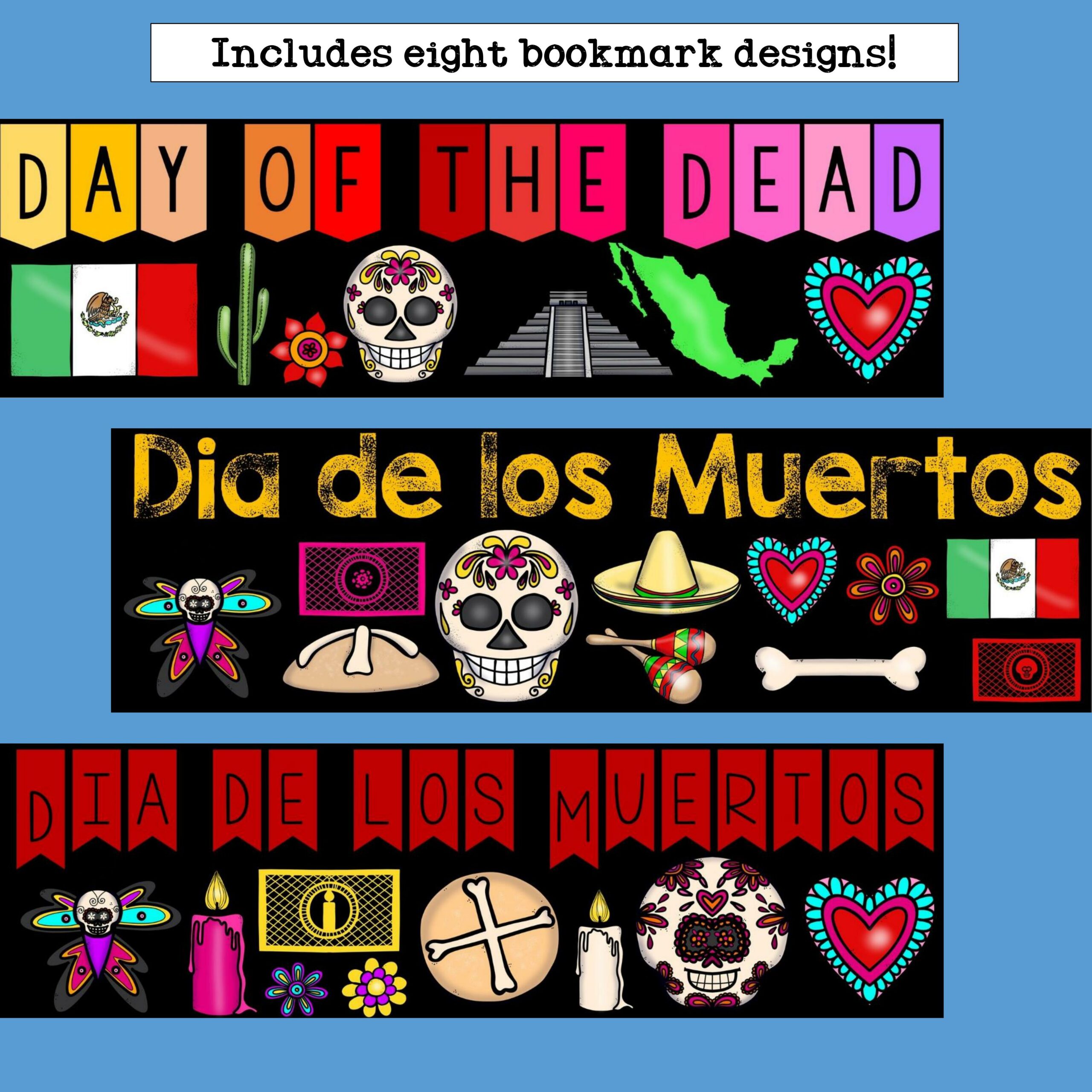 Day of the Dead Cut n' Color Bookmarks: Black and White AND Full Color ...