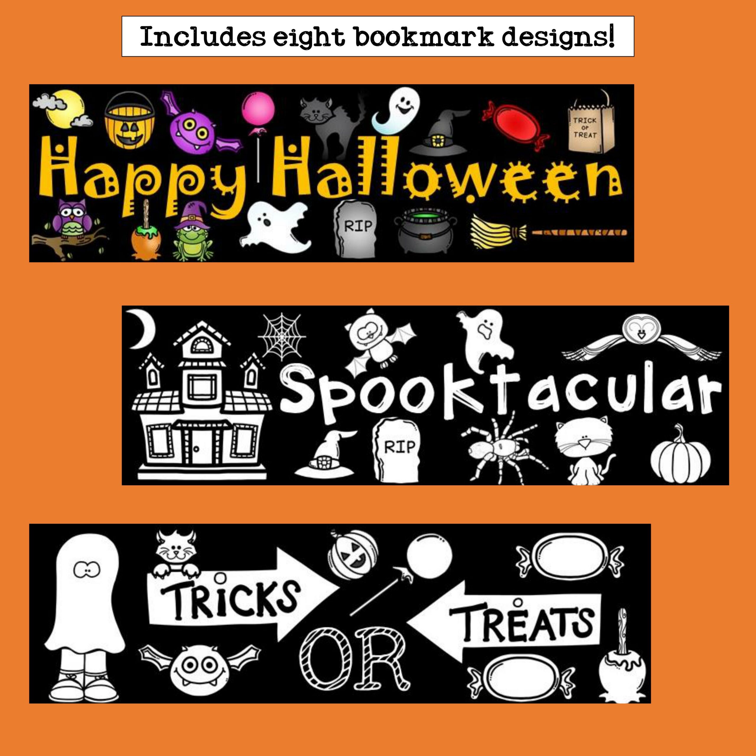 Halloween Cut n' Color Bookmarks: Black and White AND Full Color | Made ...