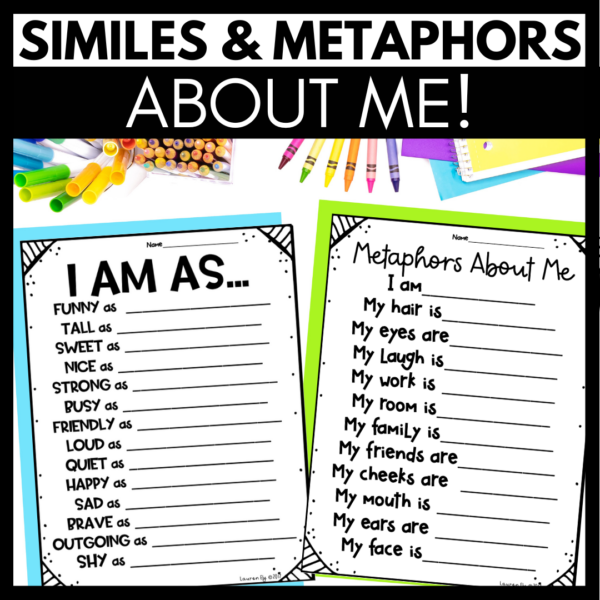 Similes and Metaphors About Me - Figurative Language Worksheets | Made ...