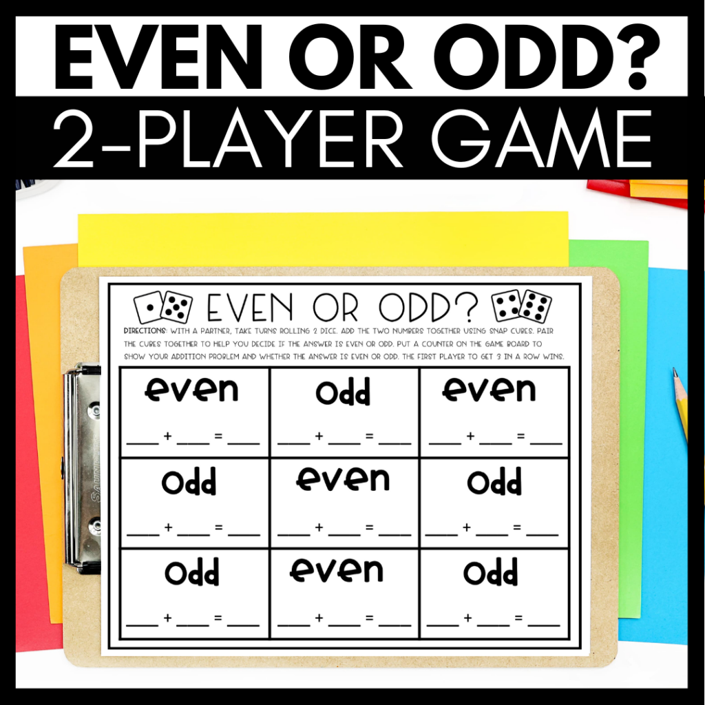 Odd and Even Numbers - 2 Player Game for Math Centers - Made By Teachers