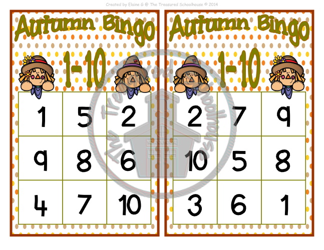 Autumn or Fall Bingo 1-10 Game | Made By Teachers