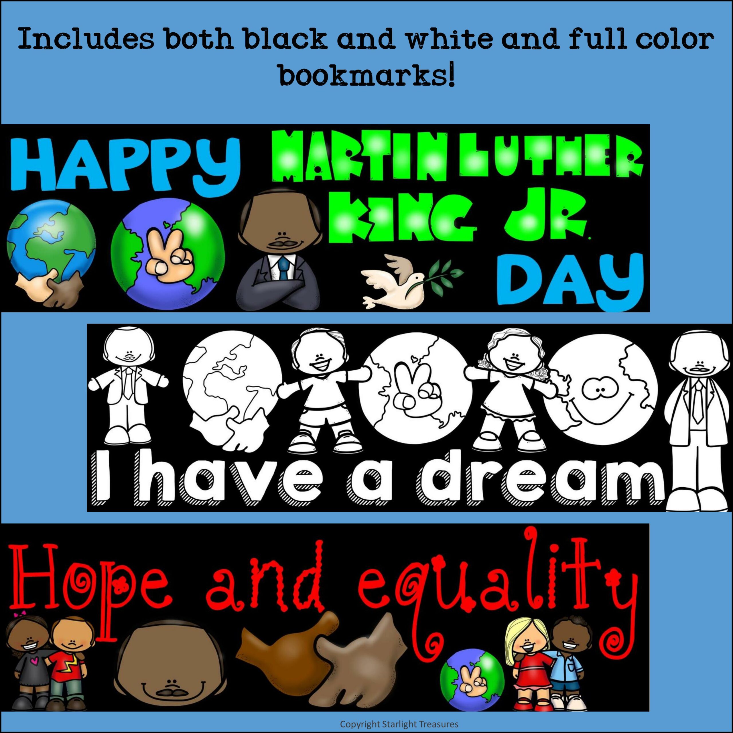 Martin Luther King Jr. Day Cut n' Color Bookmarks: Black and White ...