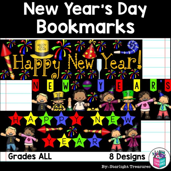 New Year's Day Cut n' Color Bookmarks: Black and White AND Full Color ...