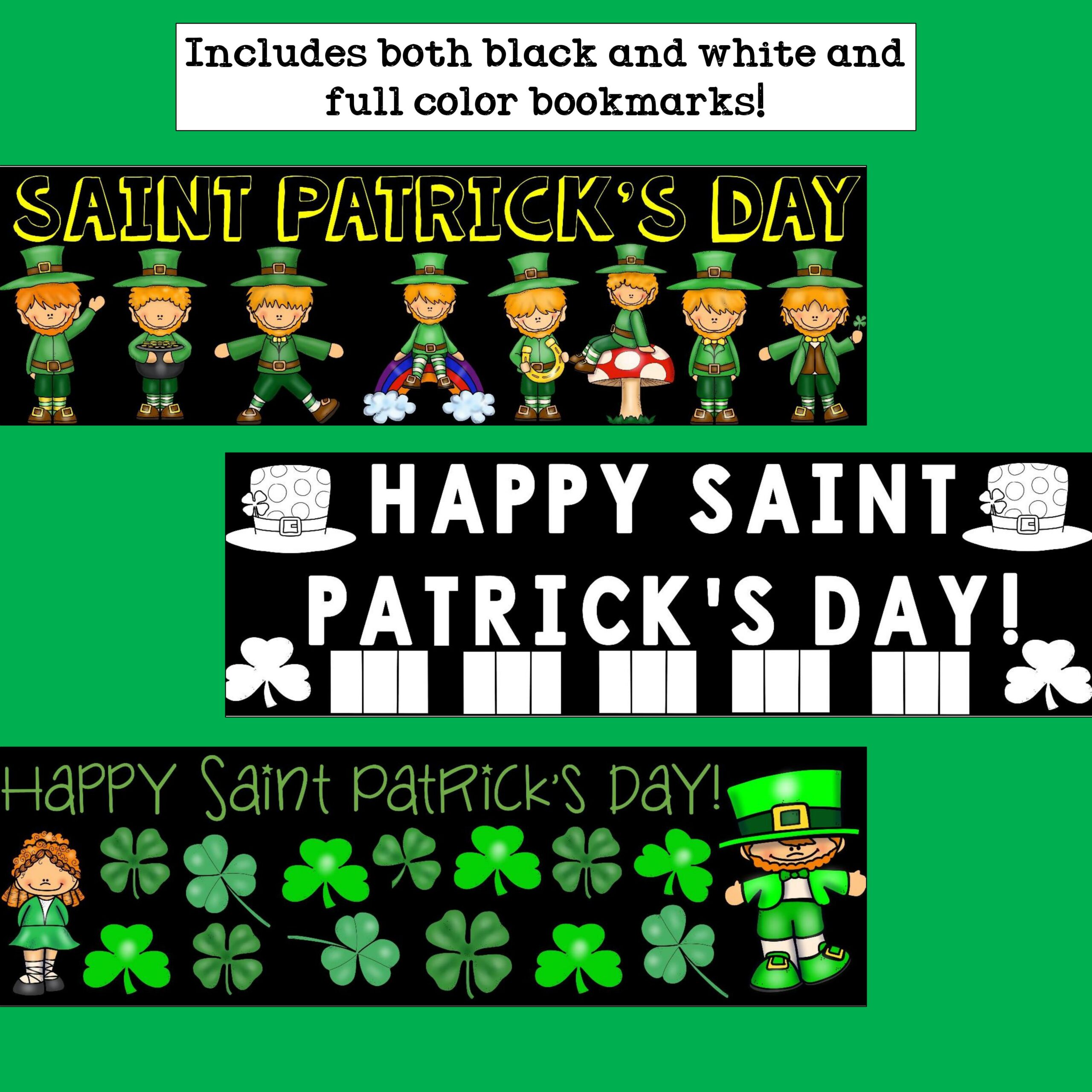 Saint Patrick's Day Cut n' Color Bookmarks: Black and White AND Full ...