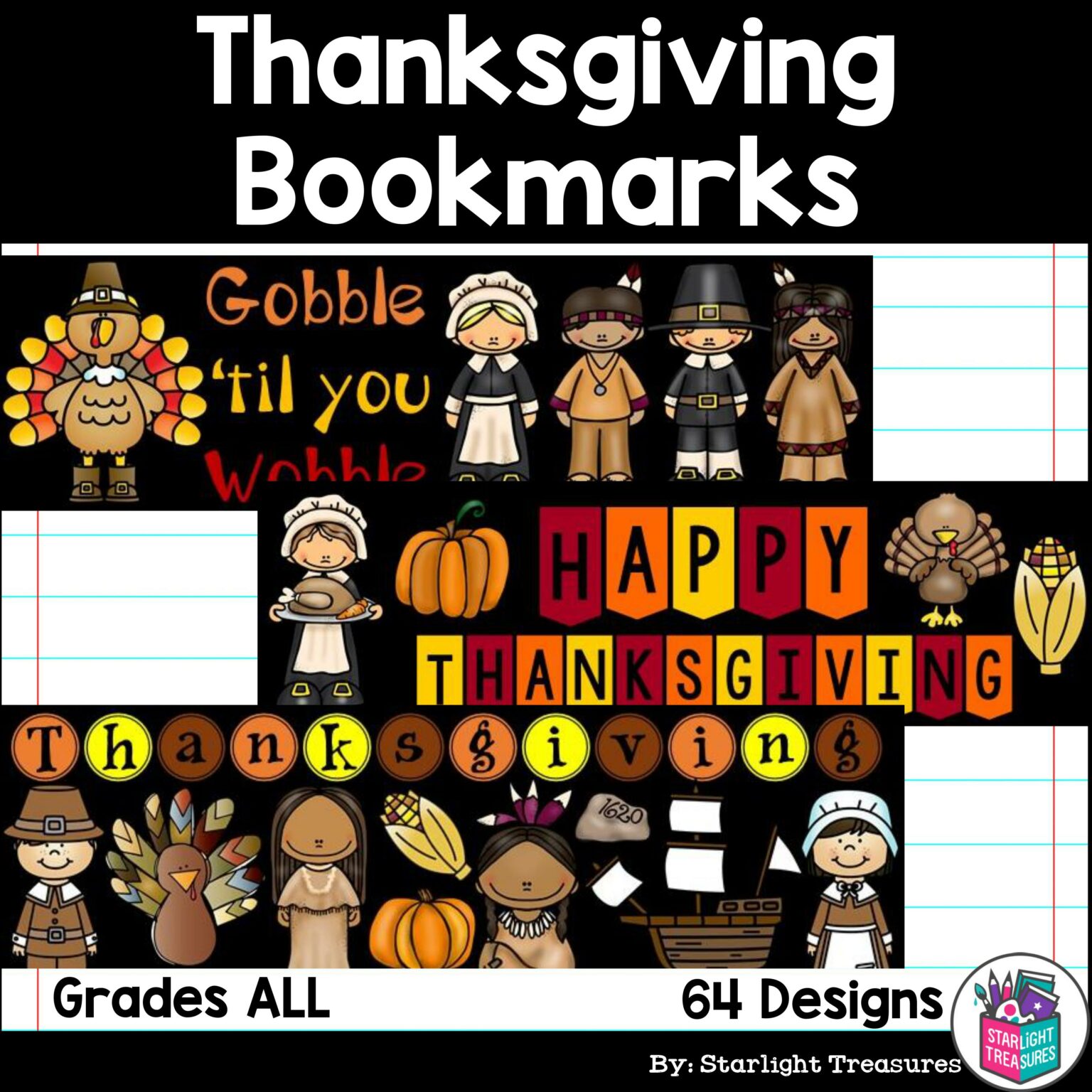 Thanksgiving Cut n' Color Bookmarks: Black and White AND Full Color ...