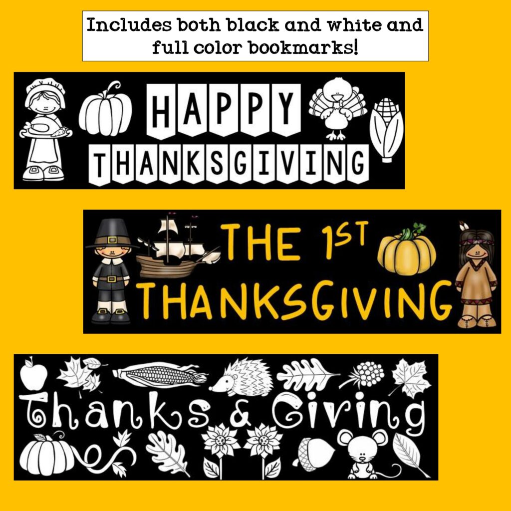 Thanksgiving Cut n' Color Bookmarks: Black and White AND Full Color ...