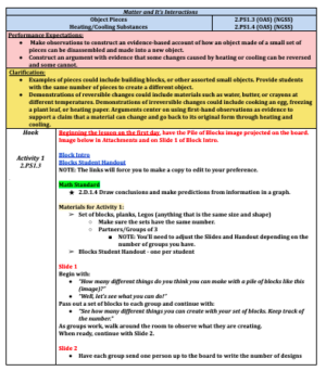 2nd Grade Science Lesson Object Pieces, Heating/Cooling 2.PS1.3,1.4 OAS ...