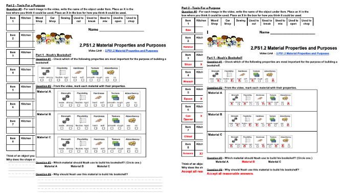 2nd Grade Science Video Lab Activity 2.PS1.2 Materials Properties ...