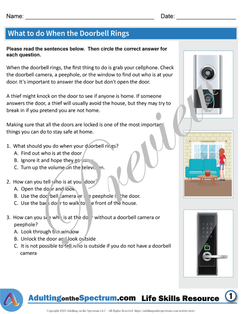 What to do When the Doorbell Rings No-Prep SPED Independent Living ...