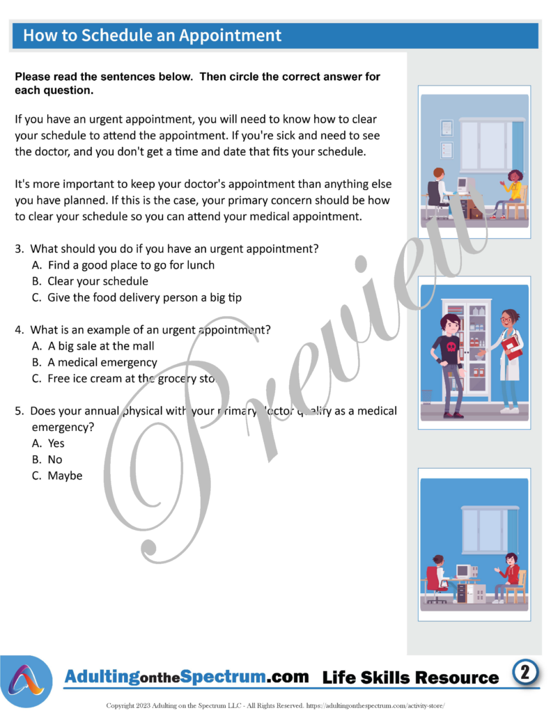 How to Schedule an Appointment No-Prep SPED Independent Living Skills ...