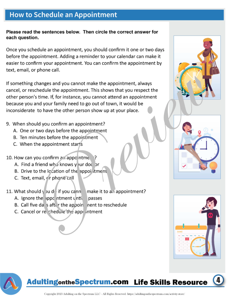 How to Schedule an Appointment No-Prep SPED Independent Living Skills ...