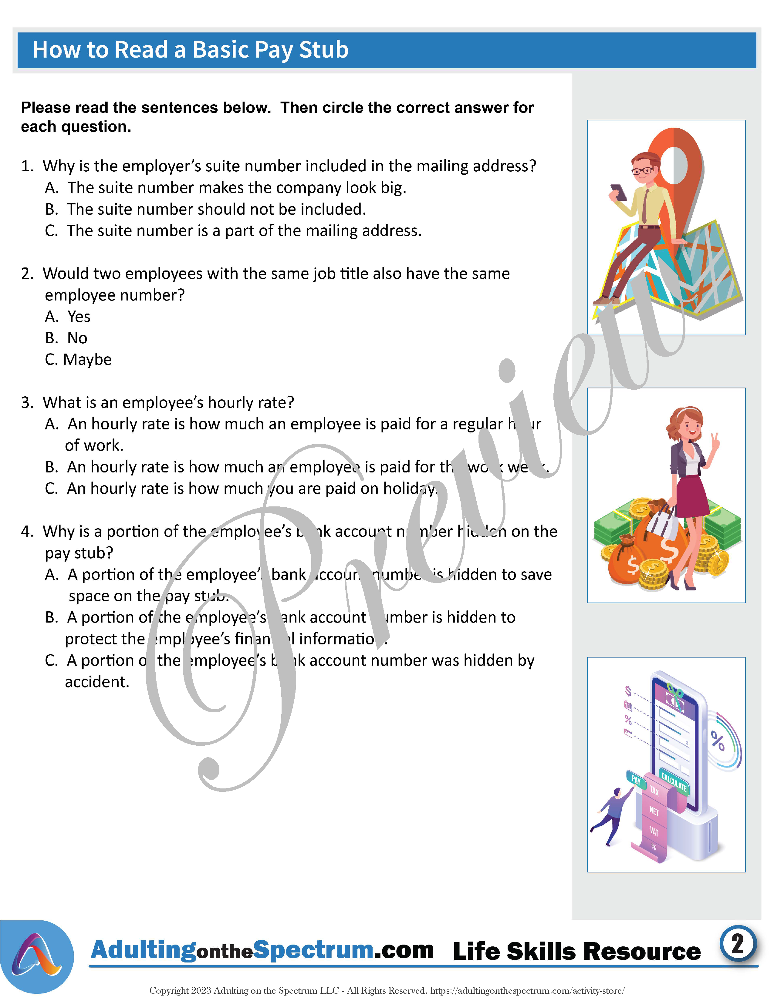 How to Read a Basic Pay Stub No-Prep SPED Independent Living Skills ...