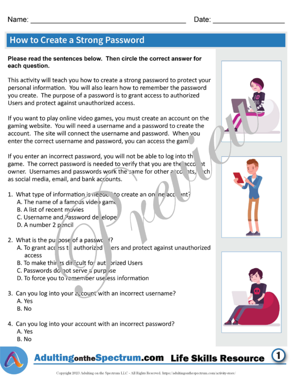 How to Create a Strong Password No-Prep SPED Independent Living Skills ...