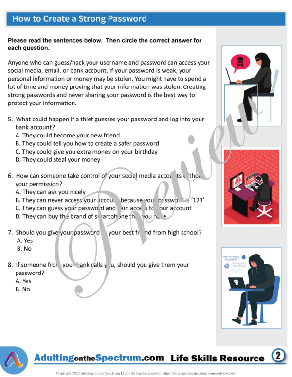 How to Create a Strong Password No-Prep SPED Independent Living Skills ...